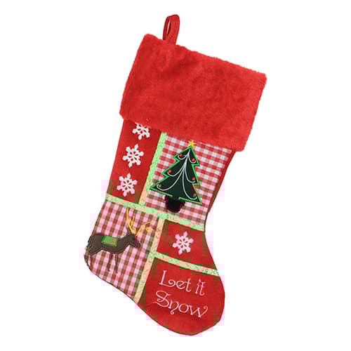18.5 Red Cheers Holiday Patches Let It Snow Christmas Stocking  One Size  Green