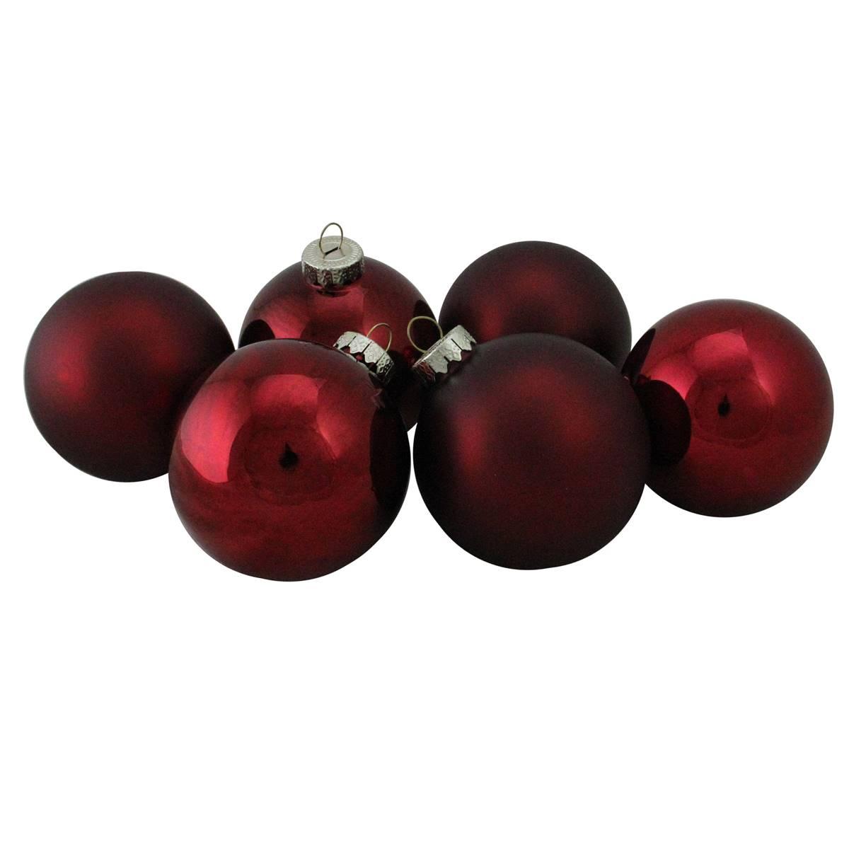 Northlight 6 Count 2- Finish Glass Ball Christmas Ornaments 80mm Set  3.25 - Red