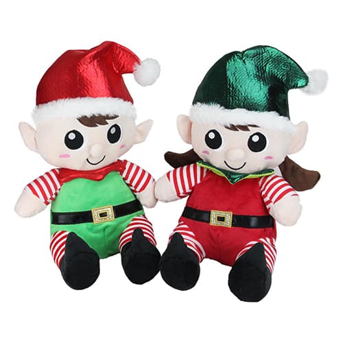 Northlight Plush Sitting Boy And Girl - 13in - Red And Green - Set Of 2 Christmas Figurine  One Size  Red