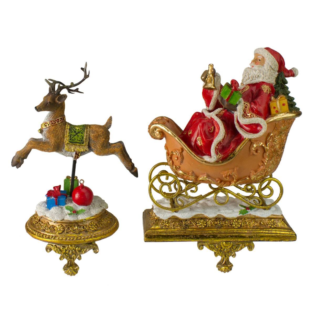 Northlight Set of 2 Santa and Reindeer Glittered Christmas Stocking Holders 9.5 - Red