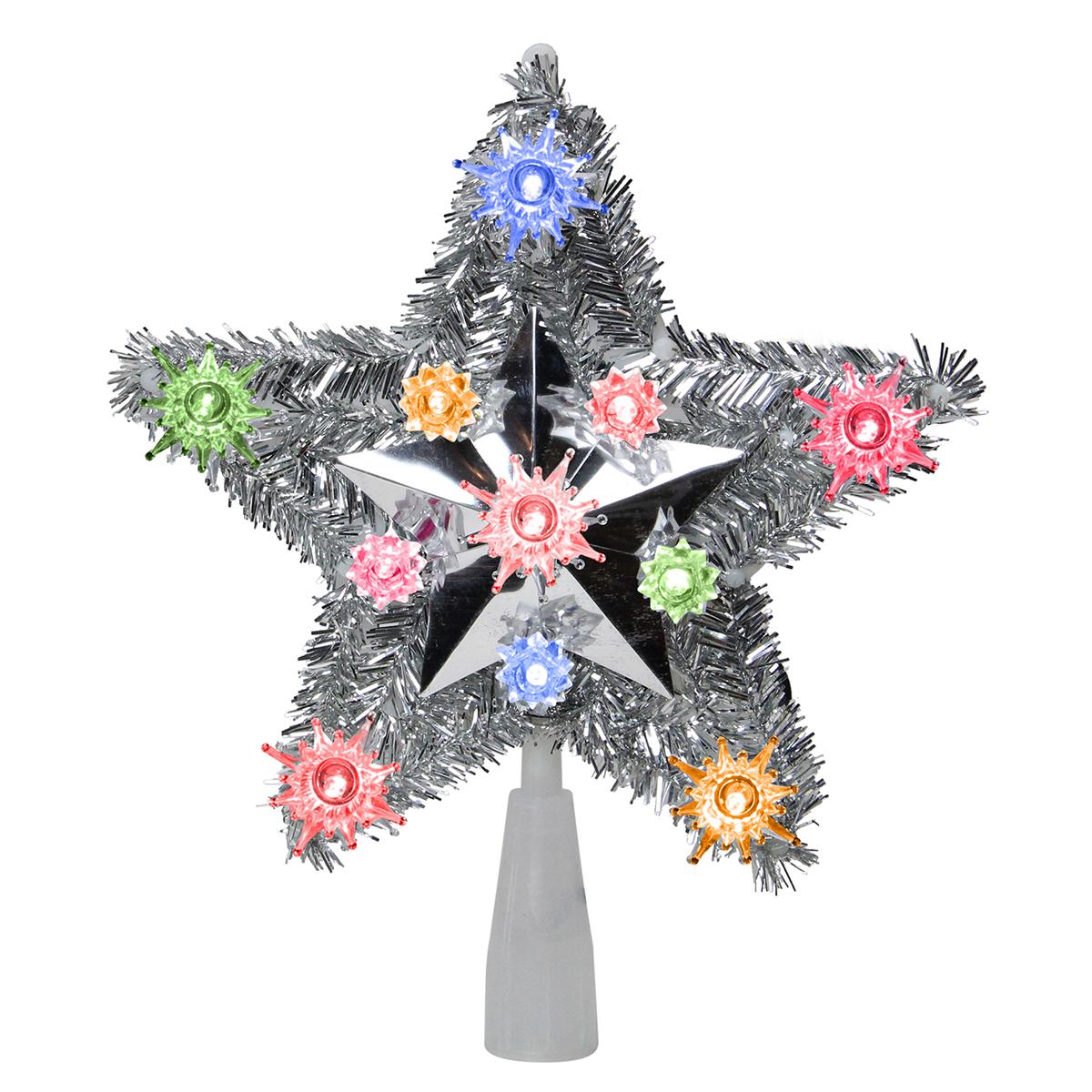 Northlight 9in Prelit Silver Star Christmas Tree Topper  One Size  Silver