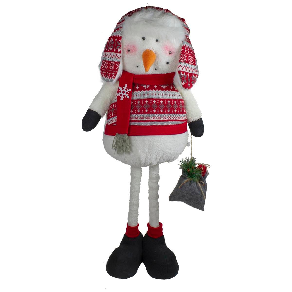 Northlight Plush Snowman with a Present Bag Christmas Figure