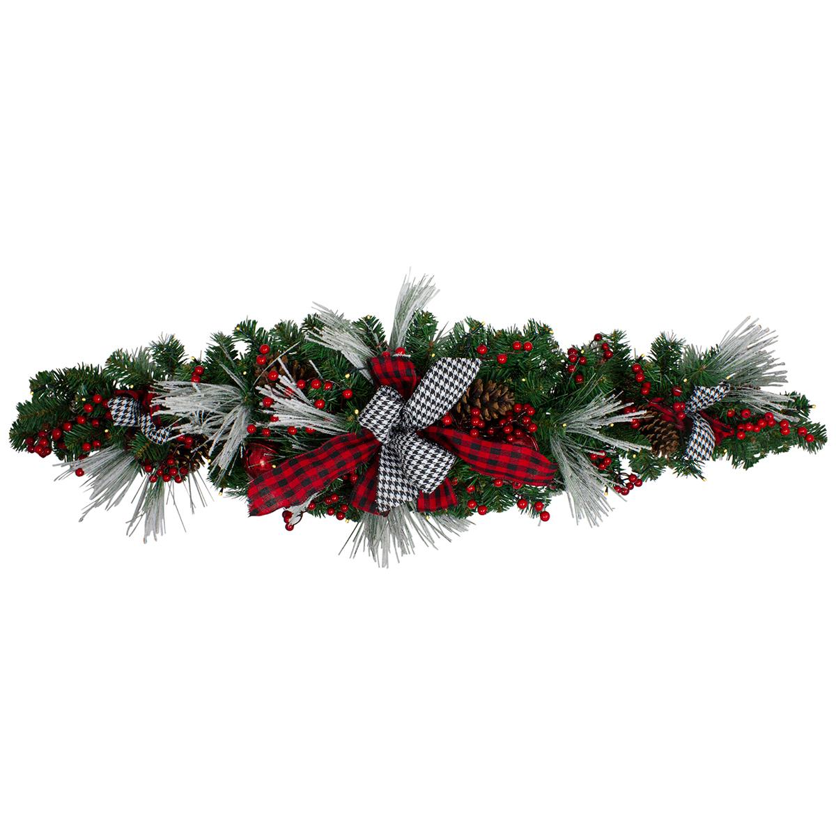 Northlight 52in. Patterned Bows and Red Berries Christmas Garland