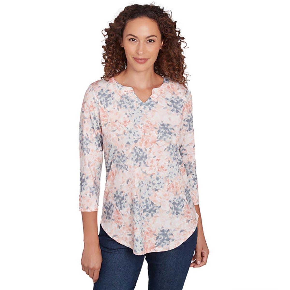 Click here for Womens Emaline Key Items 3/4 Sleeve Split Neck Tee prices