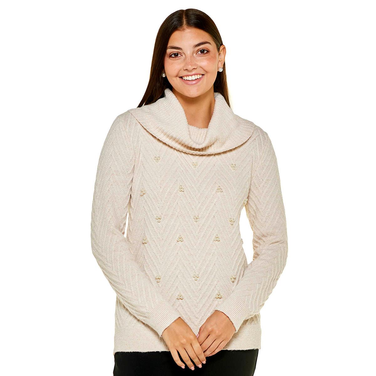 Click here for Womens Emaline Long Sleeve Cowl Neck Pearl Jacquar... prices