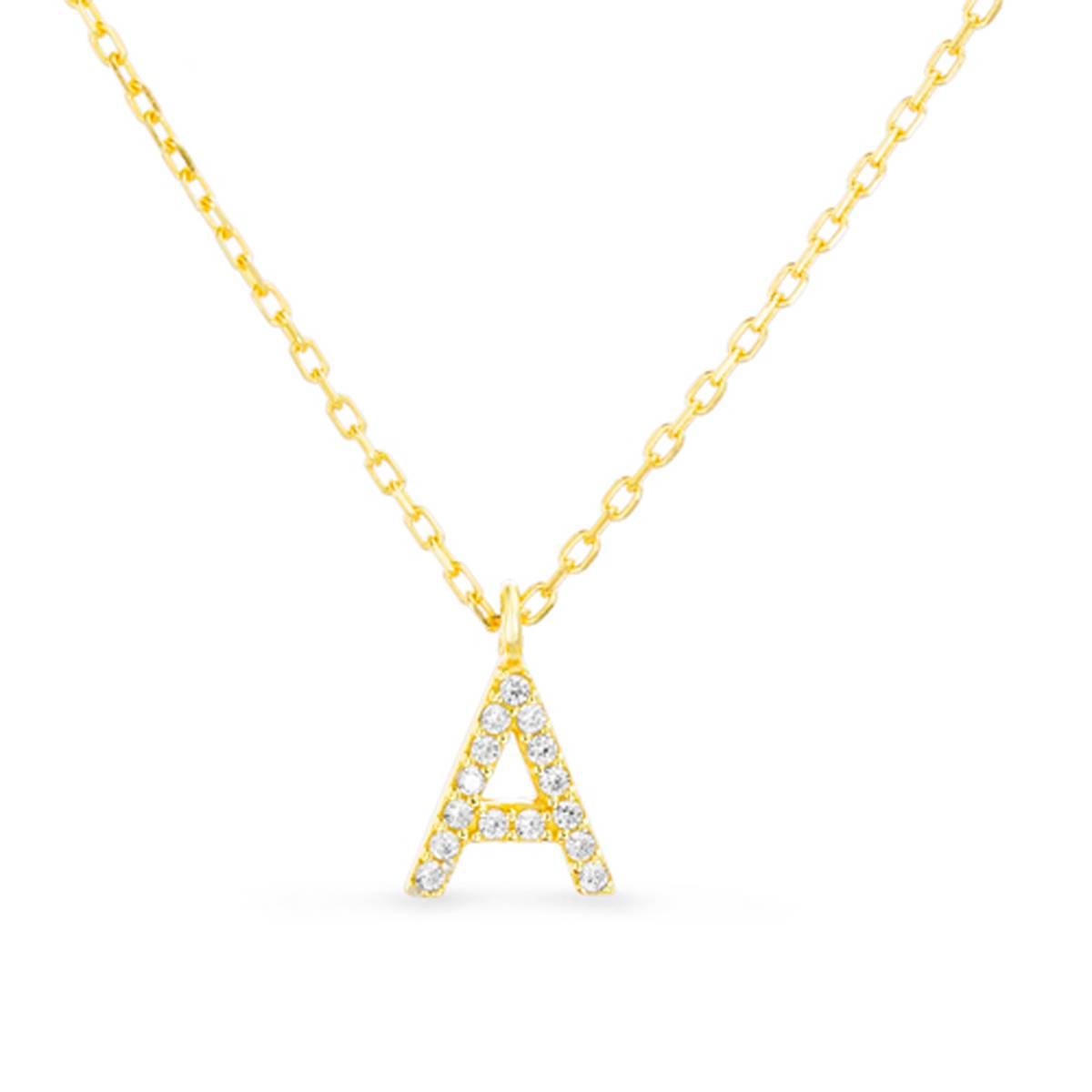 Click here for Sterling Silver Gold A Initial CZ Necklace prices