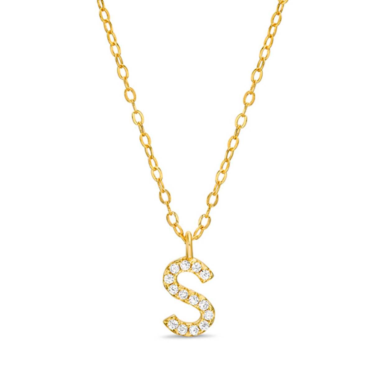 Click here for Sterling Silver Gold S Initial CZ Necklace prices