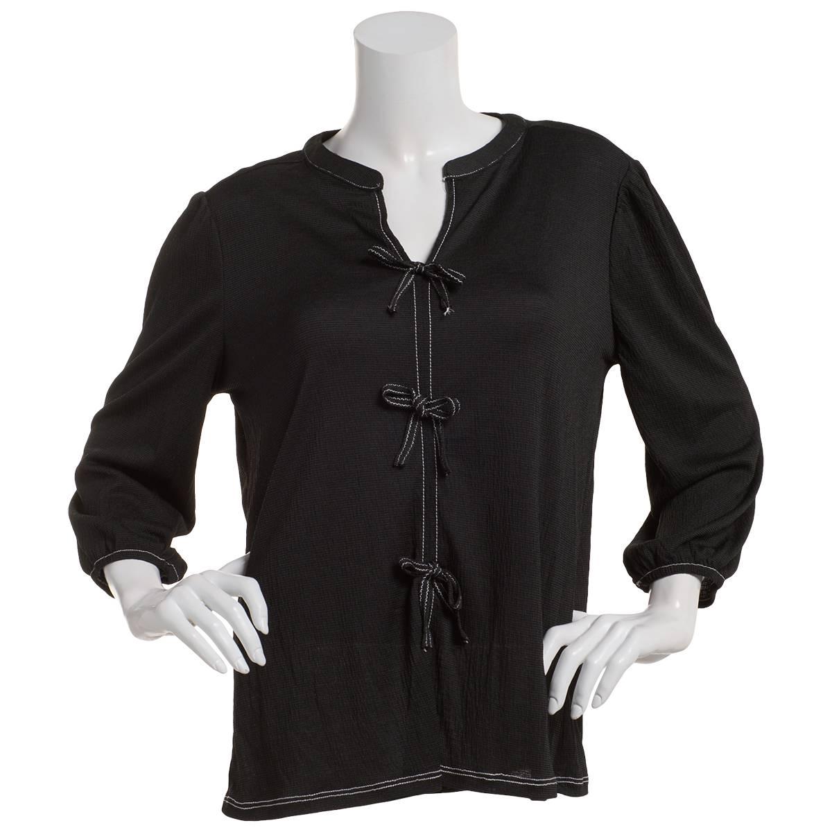 Click here for Womens Como Blu 3/4 Sleeve Decorative Bow Tie Blou... prices