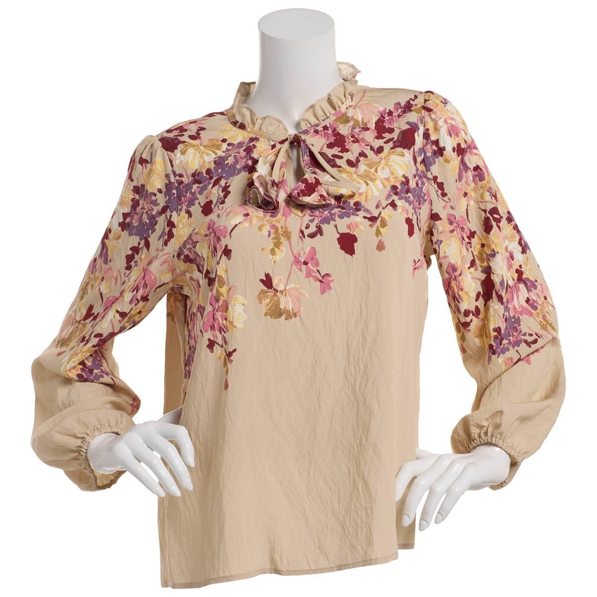 Click here for Womens Como Blu Long Sleeve Floral Ruffle Neck w/T... prices