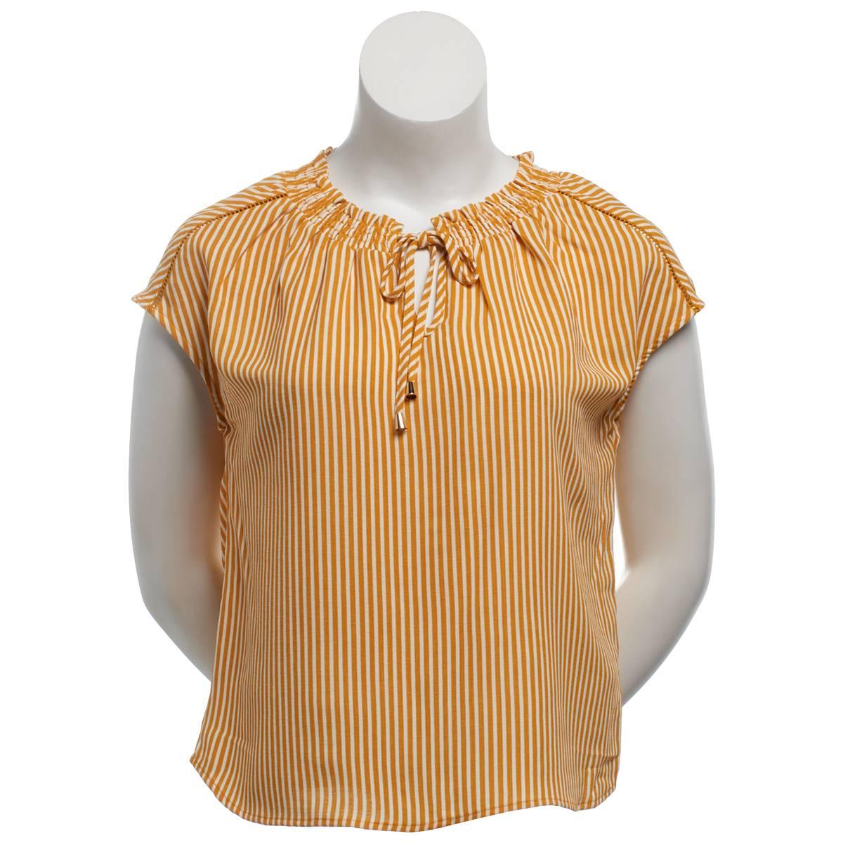 Womens Como Blu Cap Sleeve Stripe Neck Tie Blouse