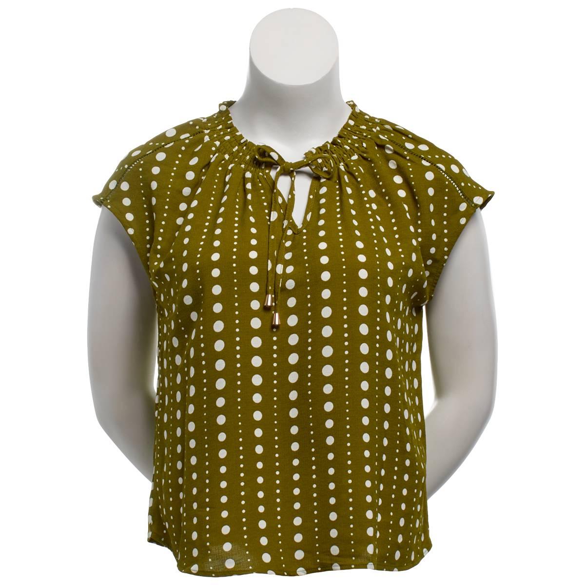 Click here for Womens Como Blu Cap Sleeve Neck Tie Dots Blouse prices