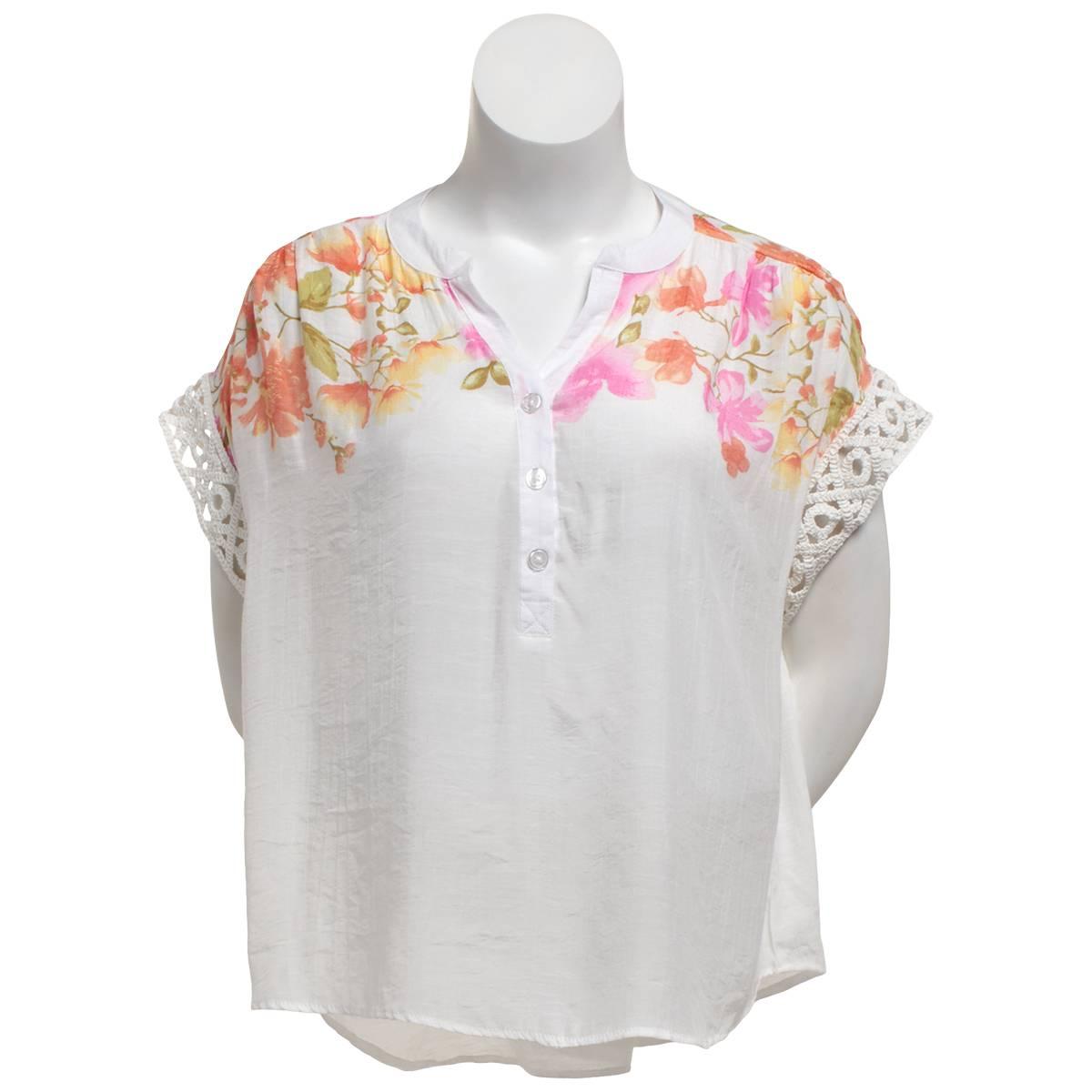 Click here for Plus Size Como Black Dolman Sleeve Floral Button F... prices
