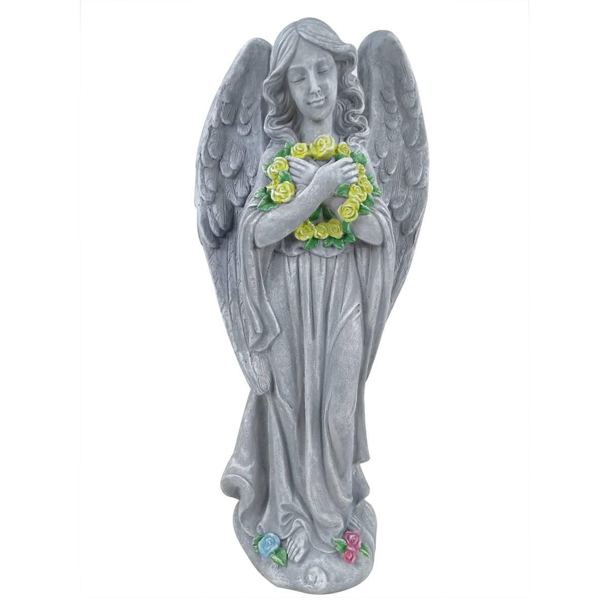 Click here for Alpine Angel w/ Yellow Flower Wreath Statue prices