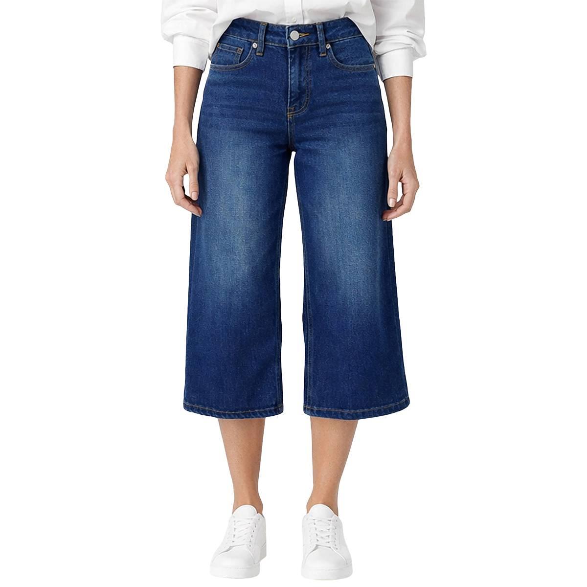 Click here for Plus Size Royalty Wide Leg Raw Hem Denim Capris prices