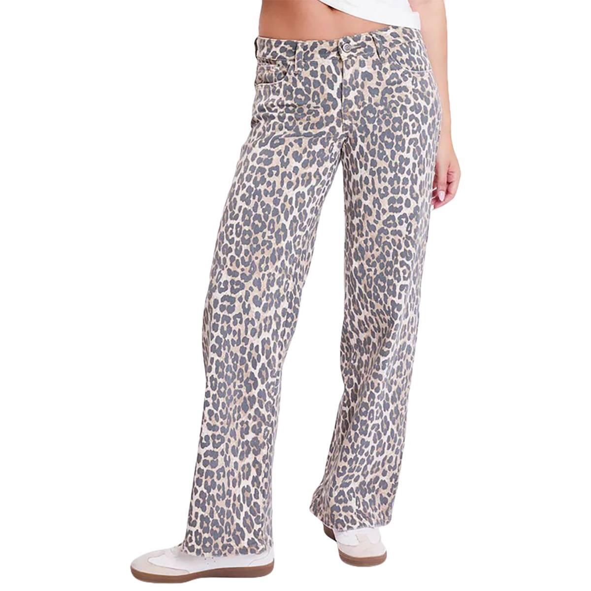 Click here for Juniors YMI(R) Low Rise Wide Leg Leopard Print Jea... prices