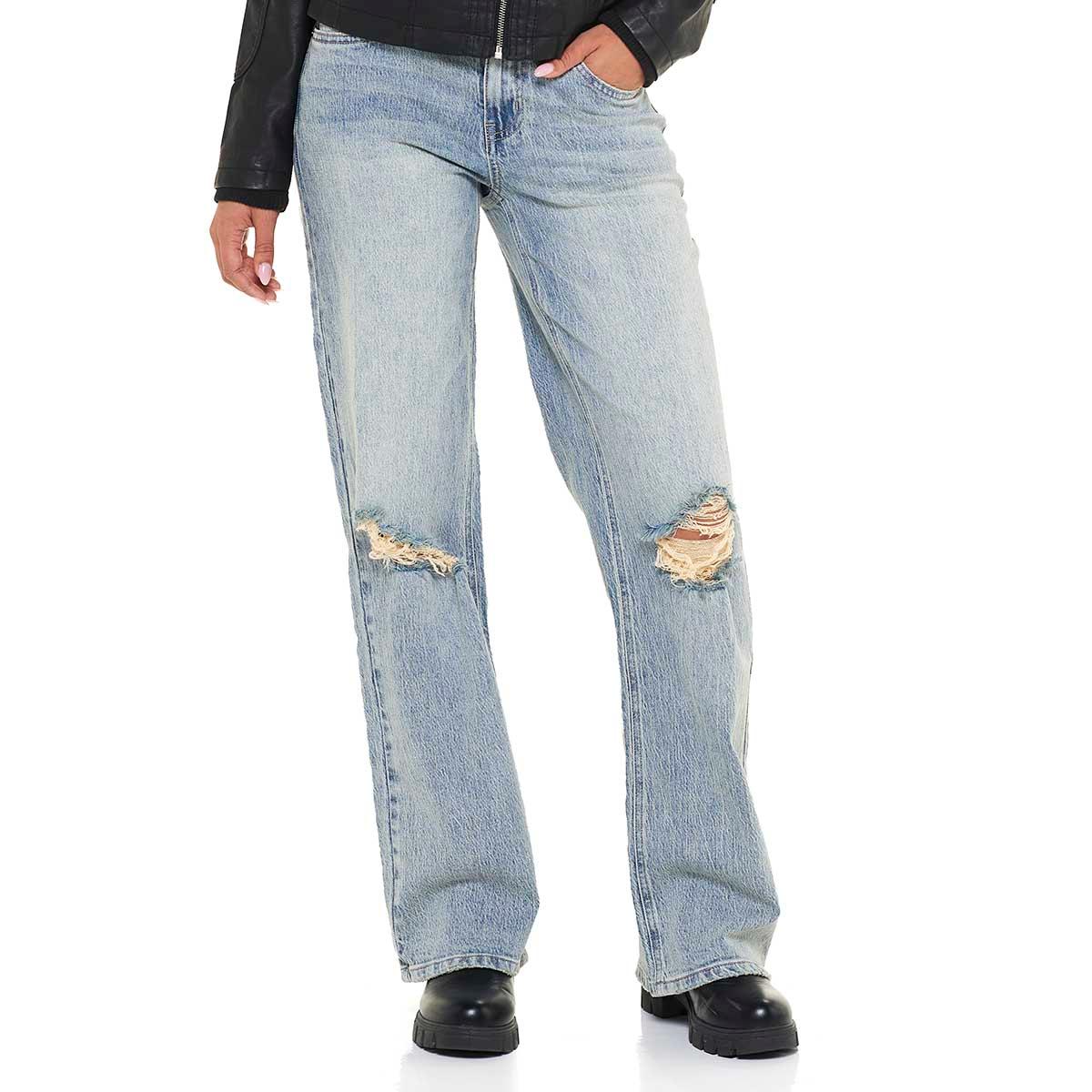 Click here for Juniors YMI(R) Distressed Low Rise Loose Wide Leg... prices