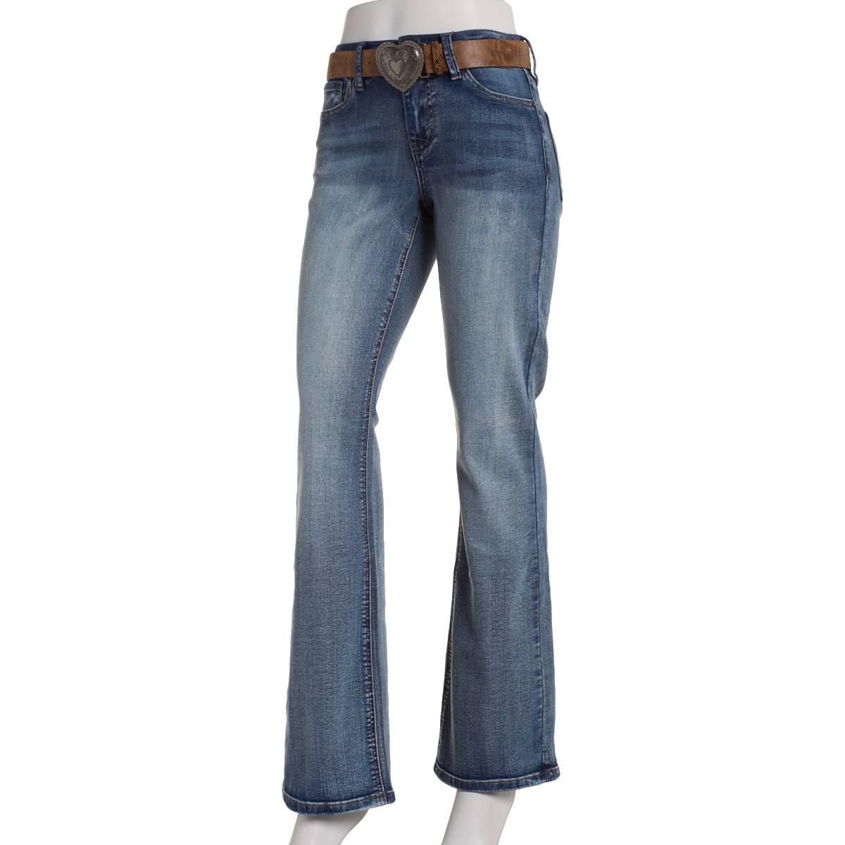 Click here for Juniors YMI(R) Mid Rise Heart Buckle Bootcut Jeans prices