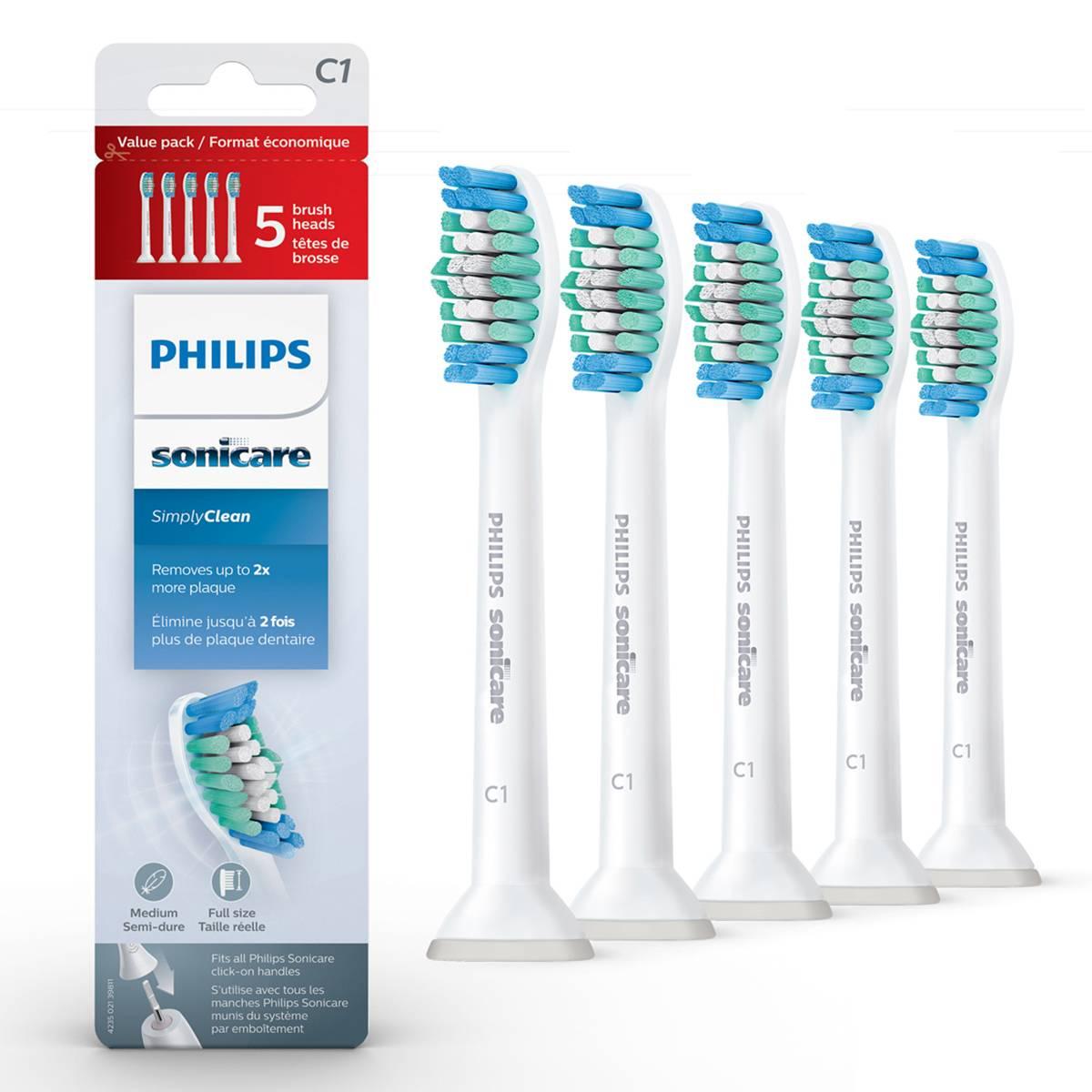 Sonicare Philips SimplyClean (C1) Replacement Toothbrush Heads 5 Pack - White