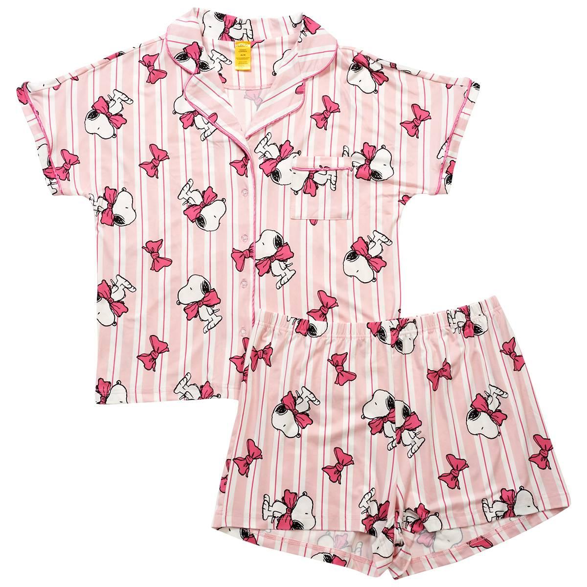 Click here for Juniors Peanuts Snoopy Bow Stripes Short Pajama Se... prices