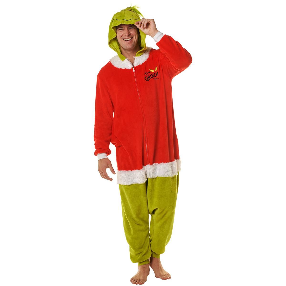 Click here for Mens Grinch Santa Jacket Grinch Hooded Onesie Slee... prices