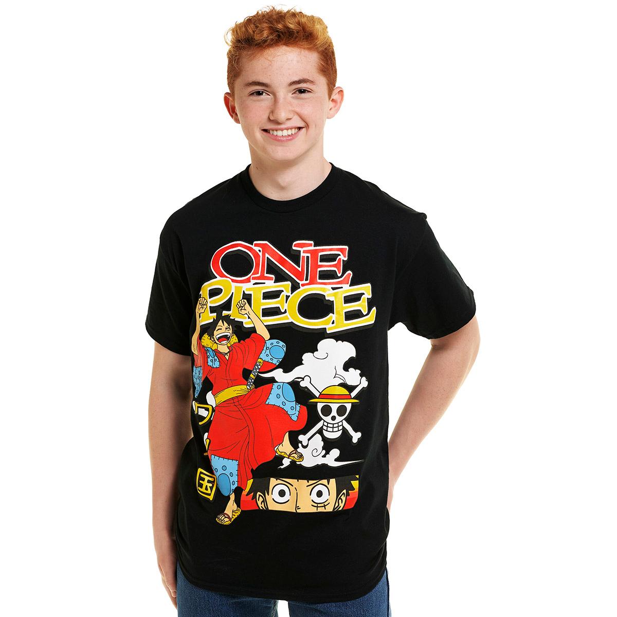 Click here for Young Mens One Piece Luffy Lets Go Short Sleeve Gr... prices