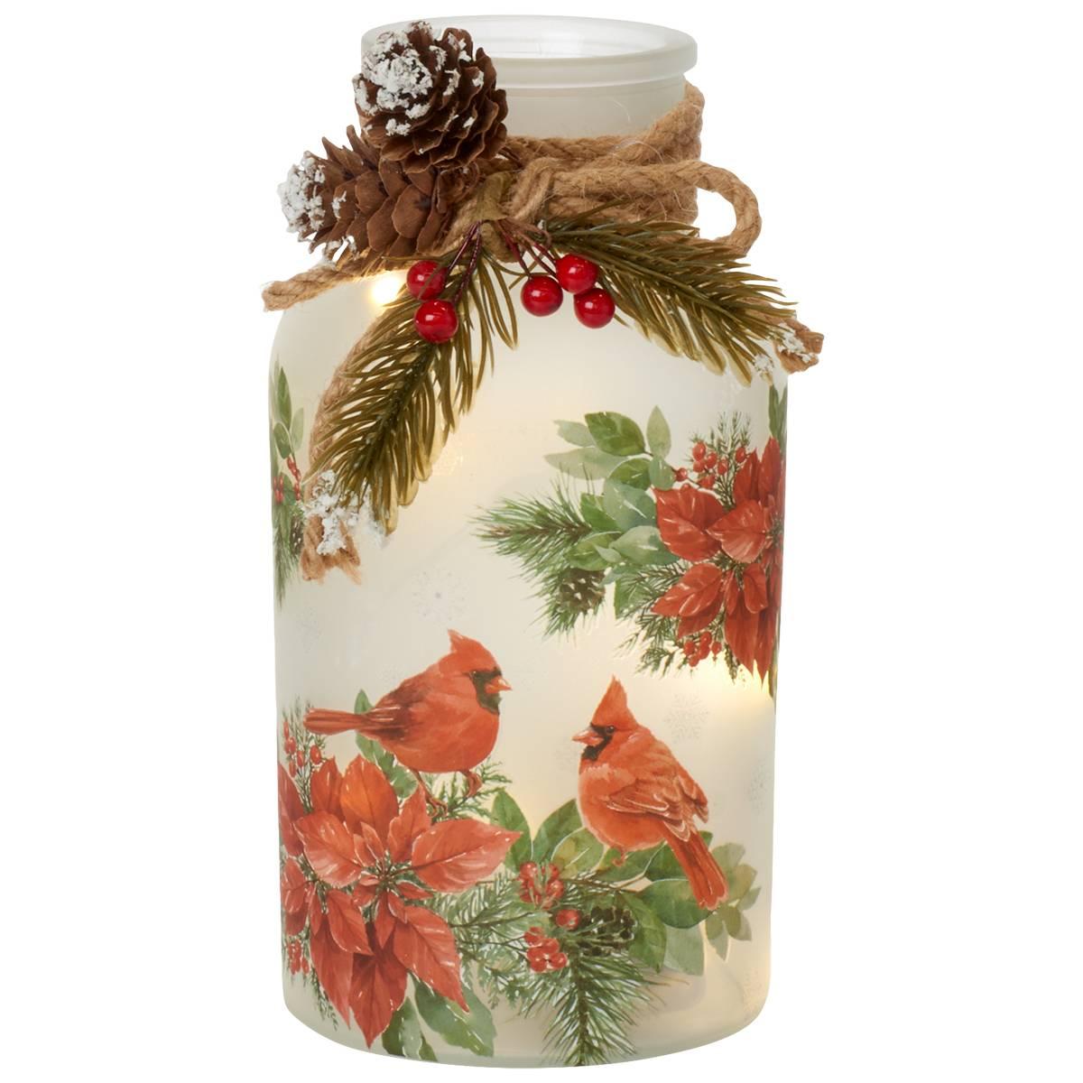 Click here for Transpac Red Cardinal Berry LED Jar with Pine Cone prices