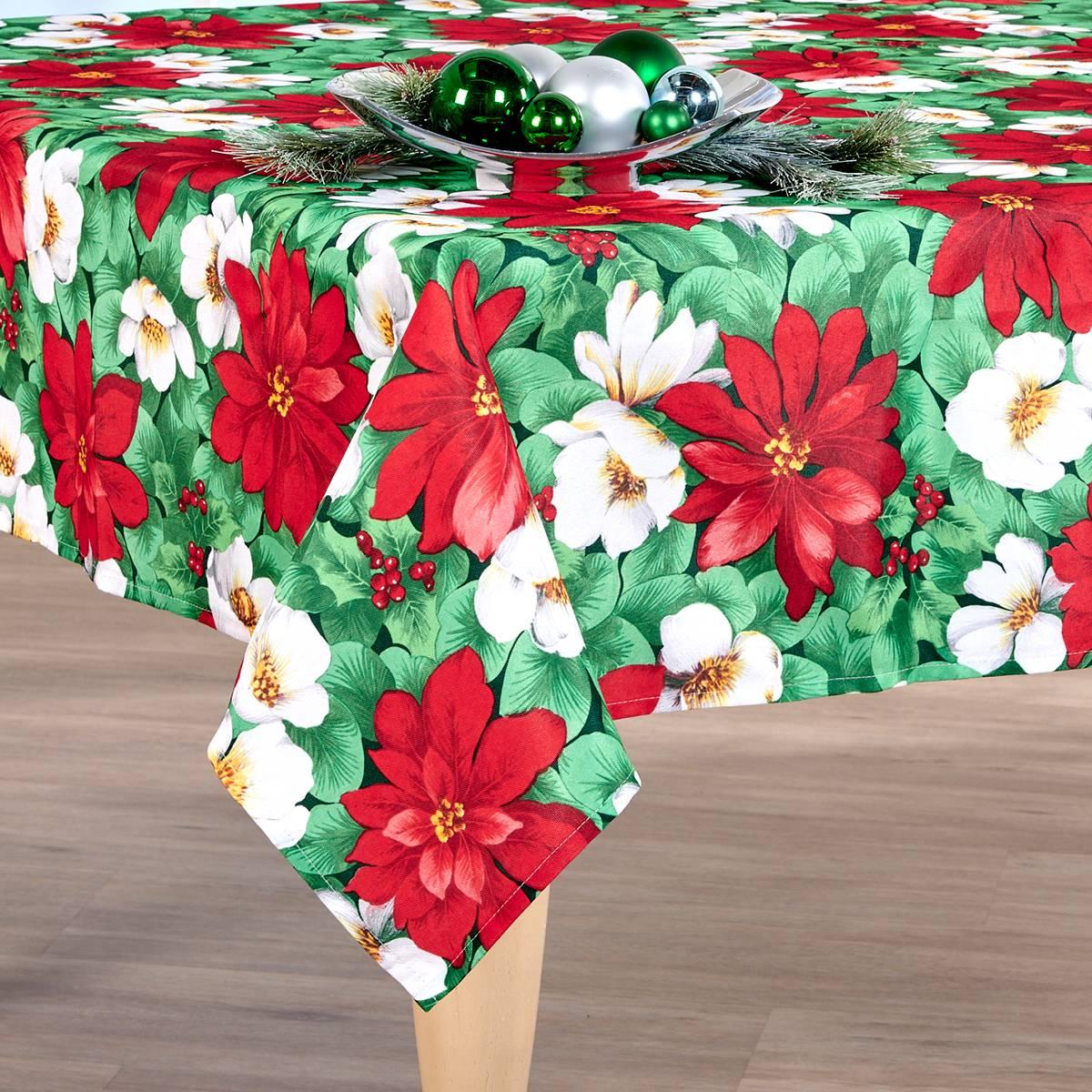 Click here for Bright & Festive Poinsettia Fabric Tablecloth prices