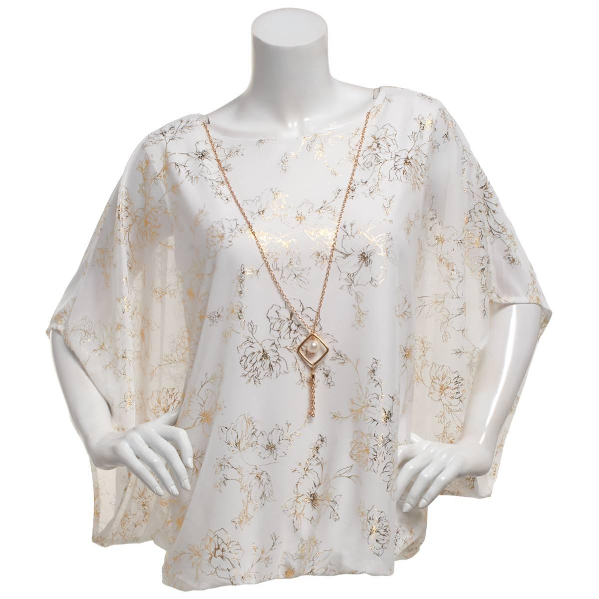 Click here for Womens Sara Michelle Dolman Sleeve Necklace Floral... prices
