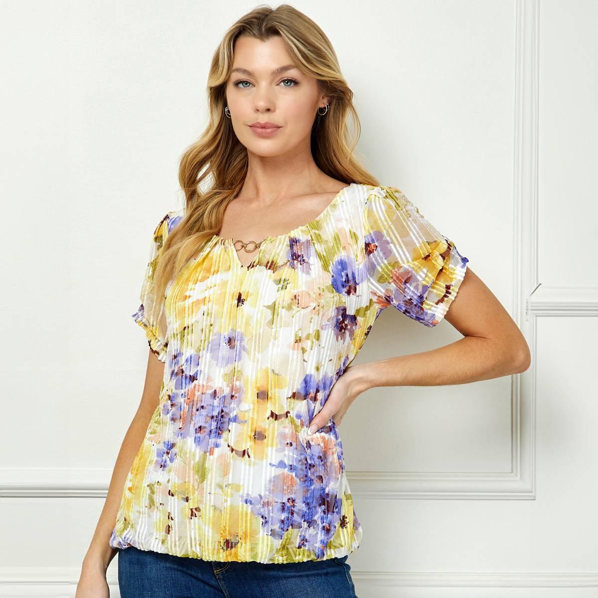 Click here for Womens Sara Michelle Short Sleeve Keyhole Neck Flo... prices