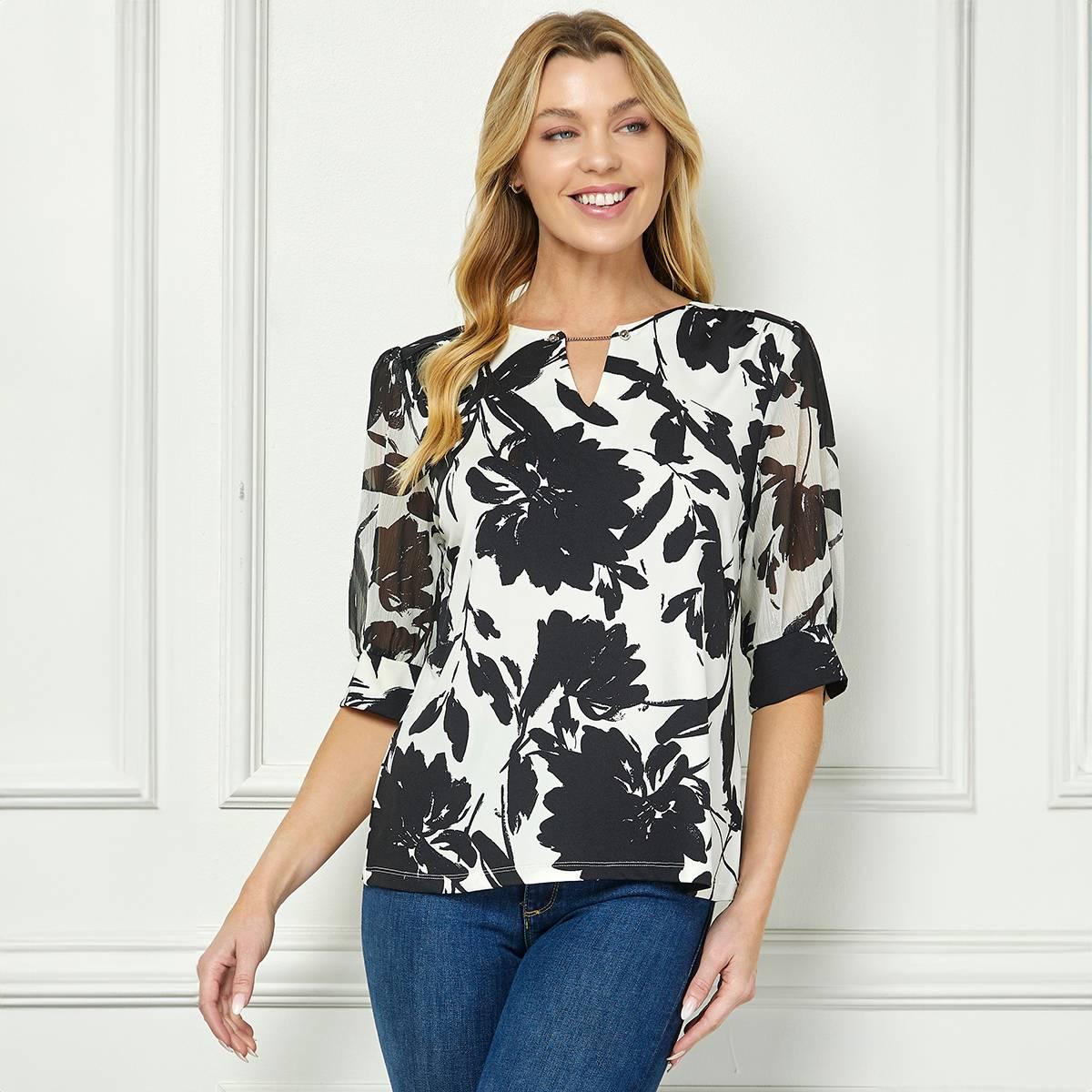 Click here for Womens Sara Michelle Elbow Chiffon Sleeve Floral K... prices