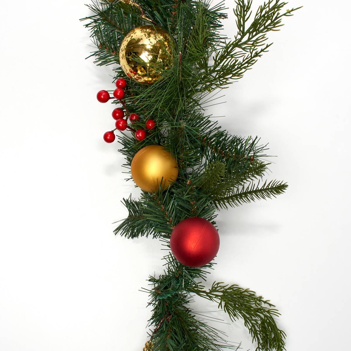 Click here for Pine Red & Gold Ornaments Garland with Berries 6ft... prices