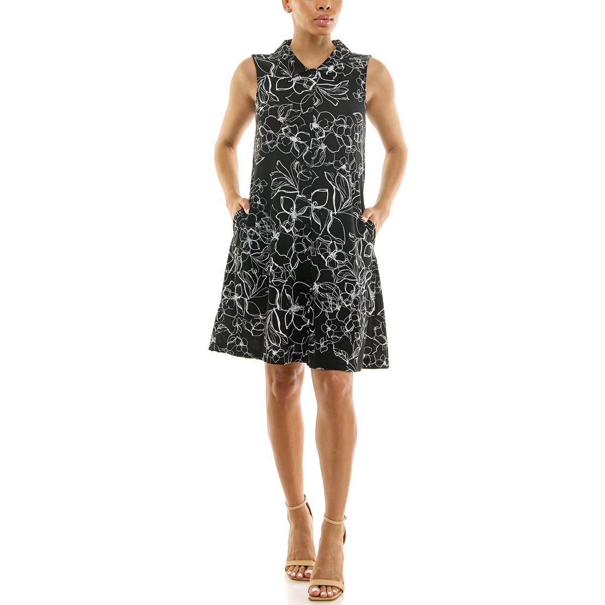 Click here for Womens Nina Leonard Sleeveless Floral Crepe Polo D... prices