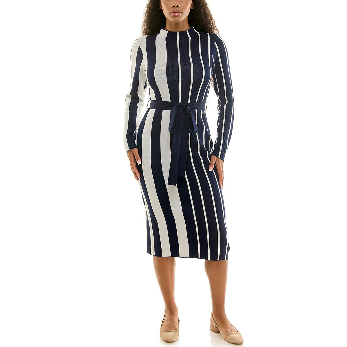 Click here for Womens Nina Leonard Stripe Mock Neck Sheath Dress prices