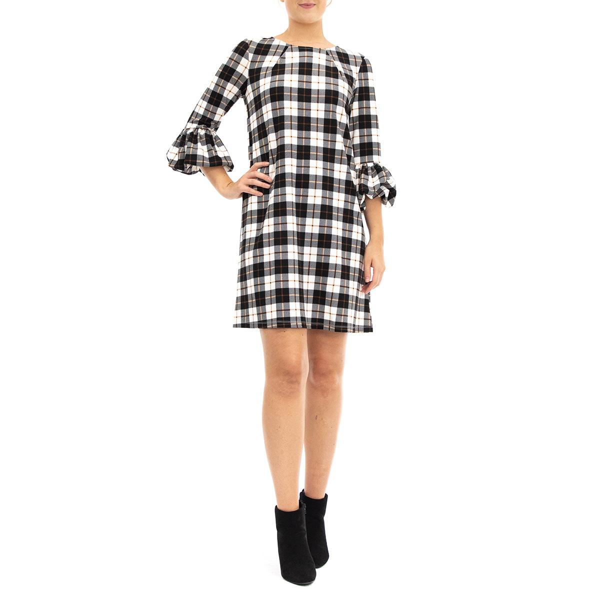 Click here for Womens Nina Leonard Ruffle Cuff Sleeve Plaid Crepe... prices