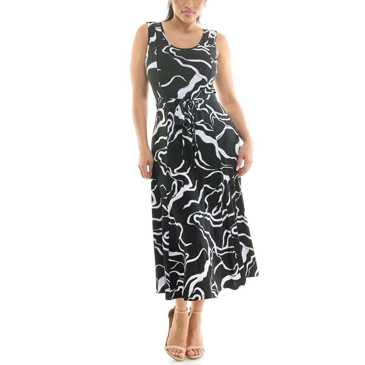Click here for Womens Nina Leonard Sleeveless Abstract Midi Fit &... prices