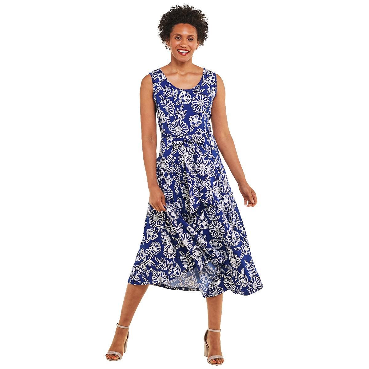 Click here for Womens Nina Leonard Sleeveless Tie Front Leaf Midi... prices