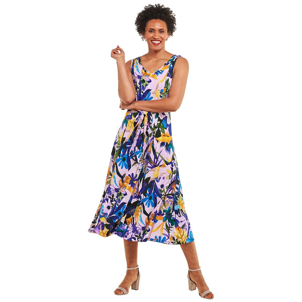 Click here for Womens Nina Leonard Sleeveless Tie Front Floral Mi... prices