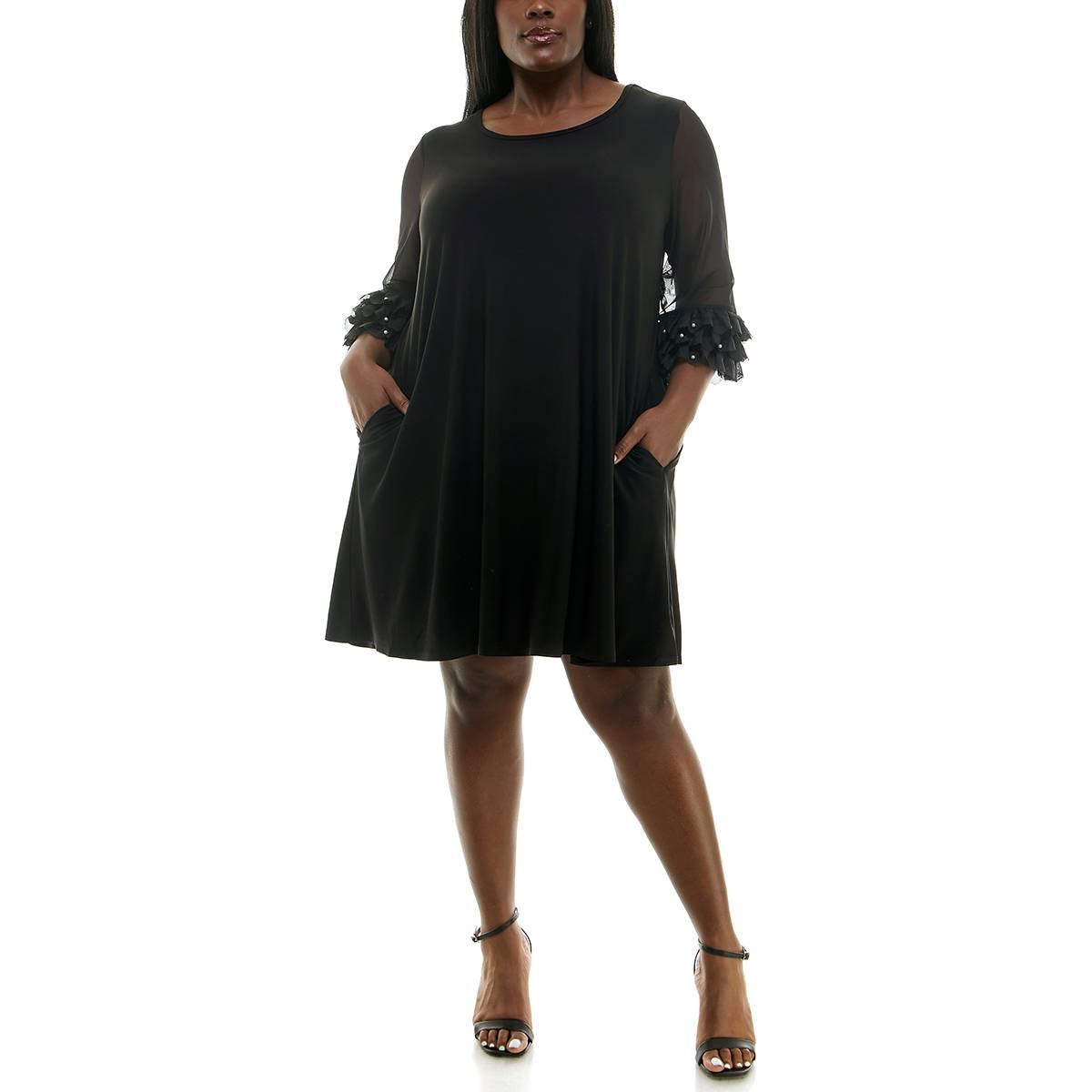 Click here for Plus Size Nina Leonard Sheer Lace Trim Sleeve Shif... prices