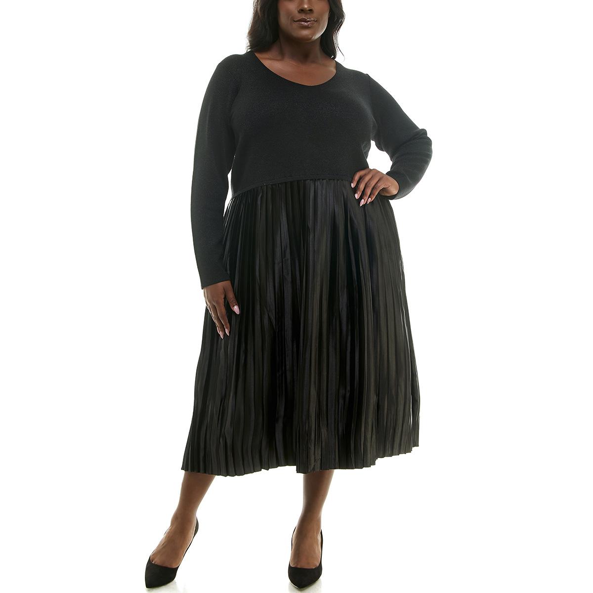Click here for Plus Size Nina Leonard Pleated Fit and Flare Dress prices