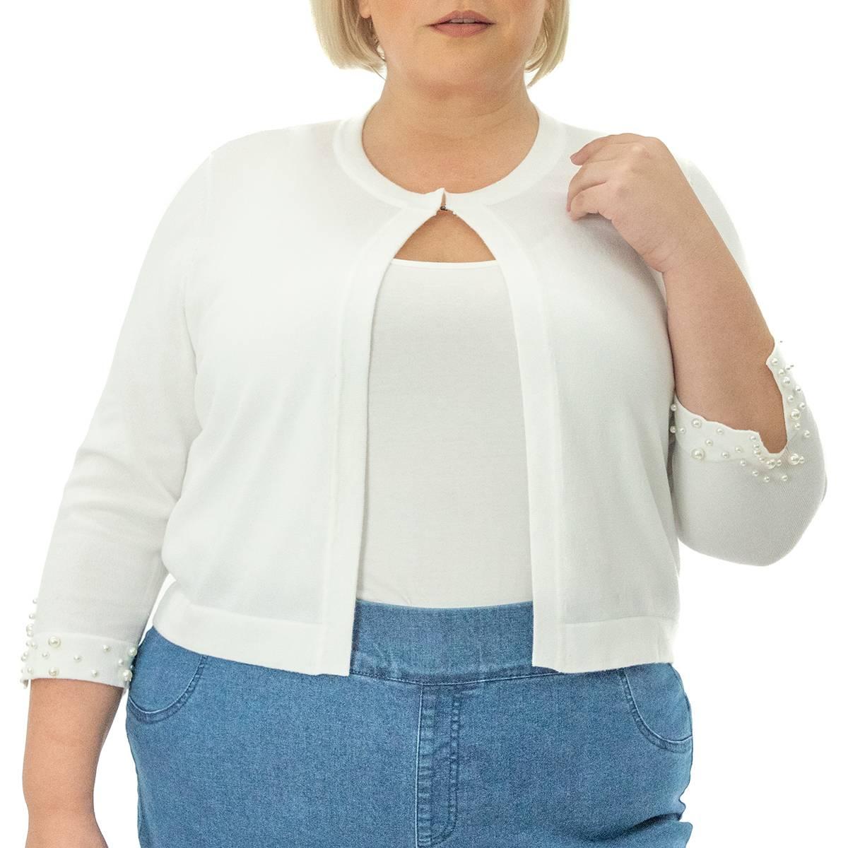 Plus Size Nina Leonard Pearl Trim Sleeve Bolero Shrug