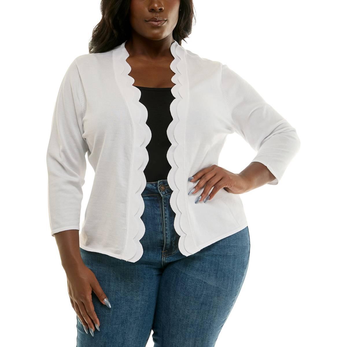 Click here for Plus Size Nina Leonard Mid Length Scallop Cardigan prices