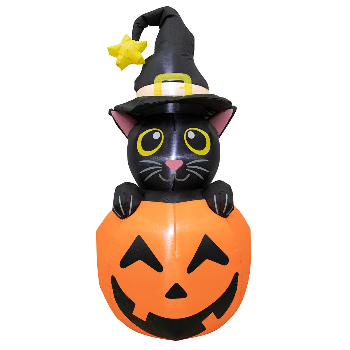 Click here for 4ft. Inflatable Black Cat in a Pumpkin w/ a Witch... prices