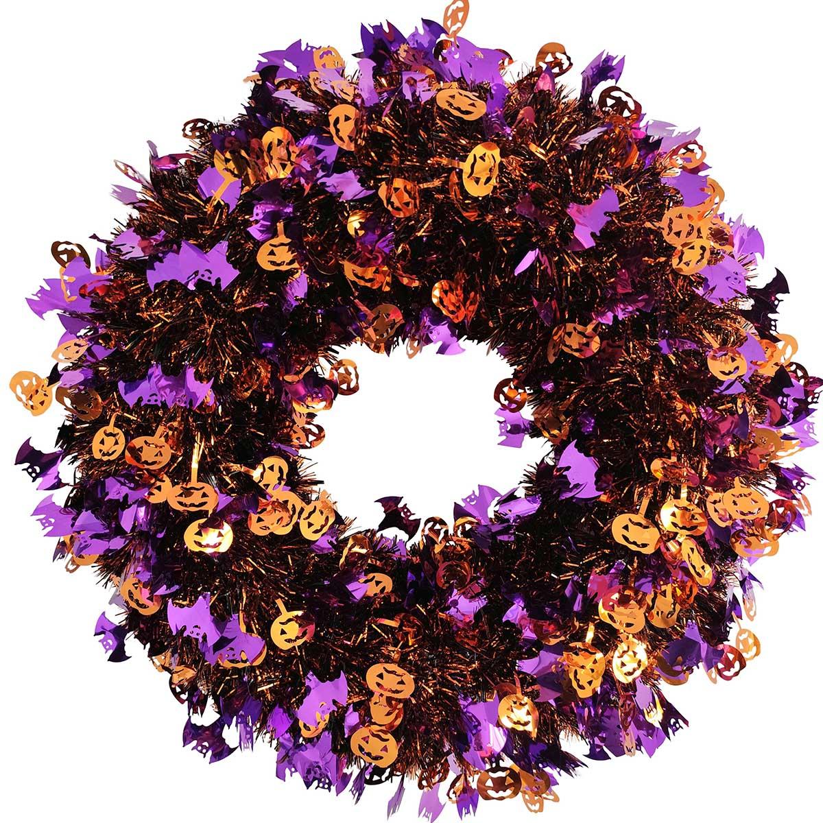 Click here for Halloween Tinsel Pumpkin w/ Bats Wreath prices