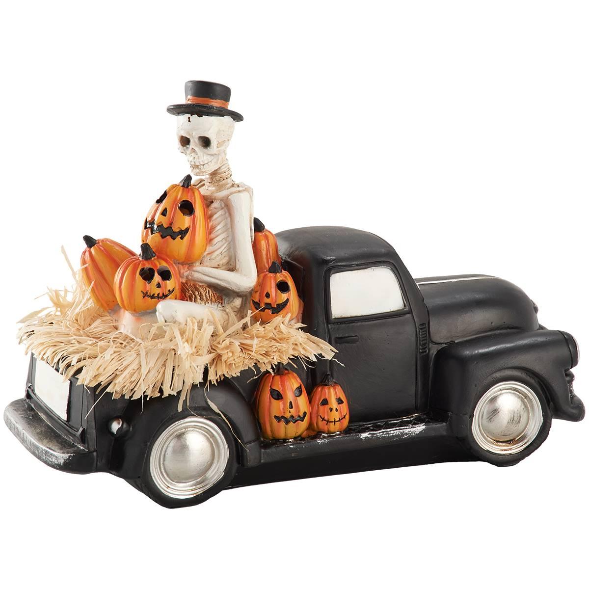 Click here for Pre-Lit LED Resin Truck w/ Skeleton & Pumpkins prices