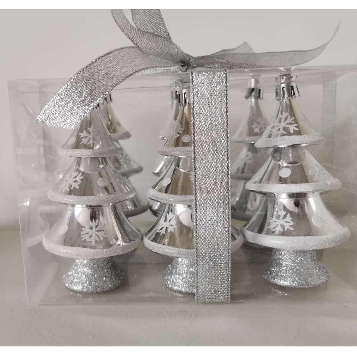Click here for 4in. Shatterproof Shiny Layered Silver Tree Orname... prices