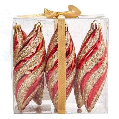 Click here for Set of 6 4.7in. Shatterproof Red & Gold Glitter Te... prices