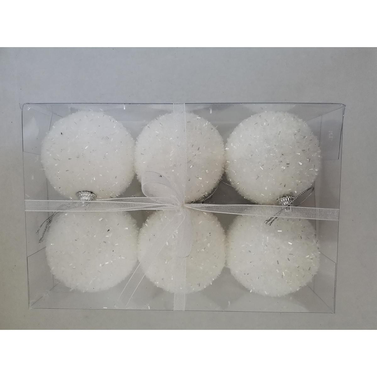 Click here for Set of 6 2.7in. White Flock Glitter Ball Ornaments prices