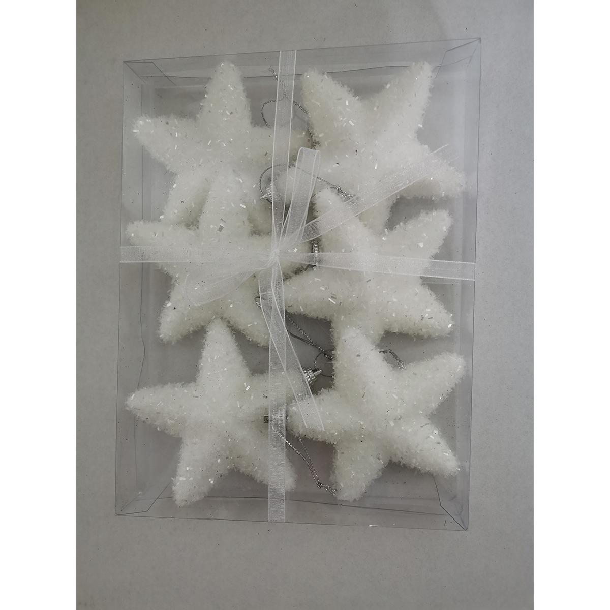 Click here for Set of 6 4in. White Flock Glitter Star Ornaments prices