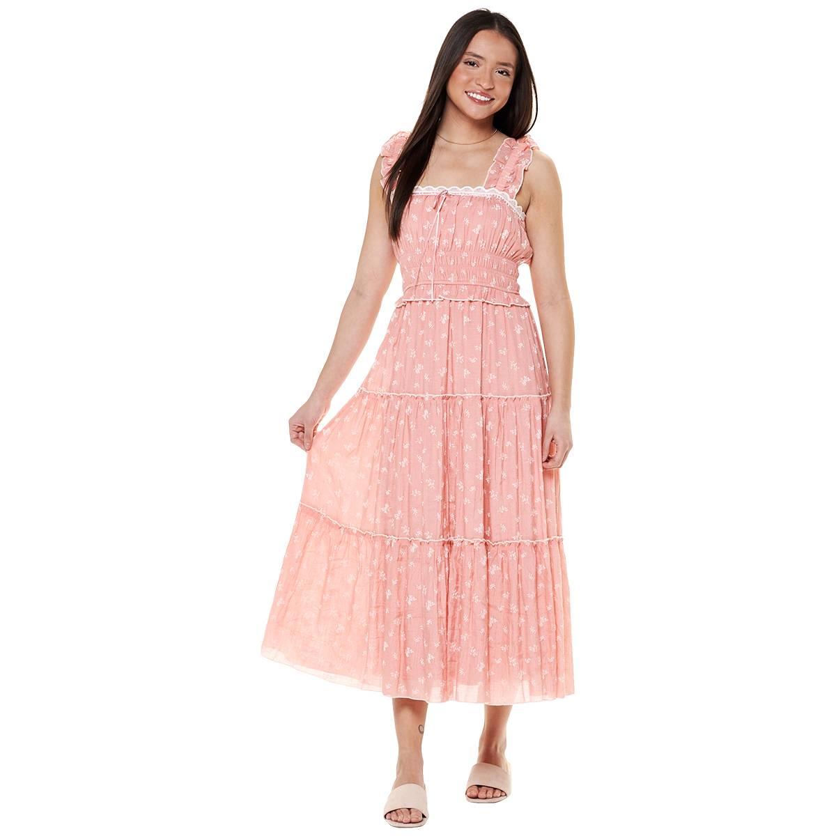 Click here for Juniors Trixxi Sleeveless Floral Tiered Smocked Mi... prices