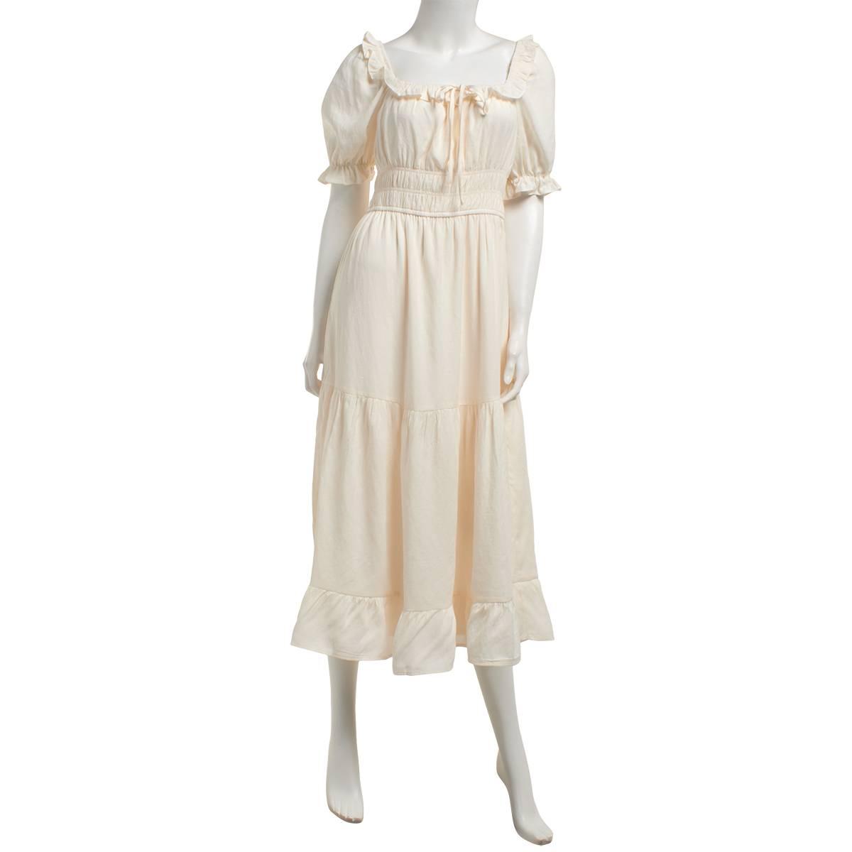 Click here for Juniors Trixxi Linen Square Neck Ruffle Trim Midi... prices